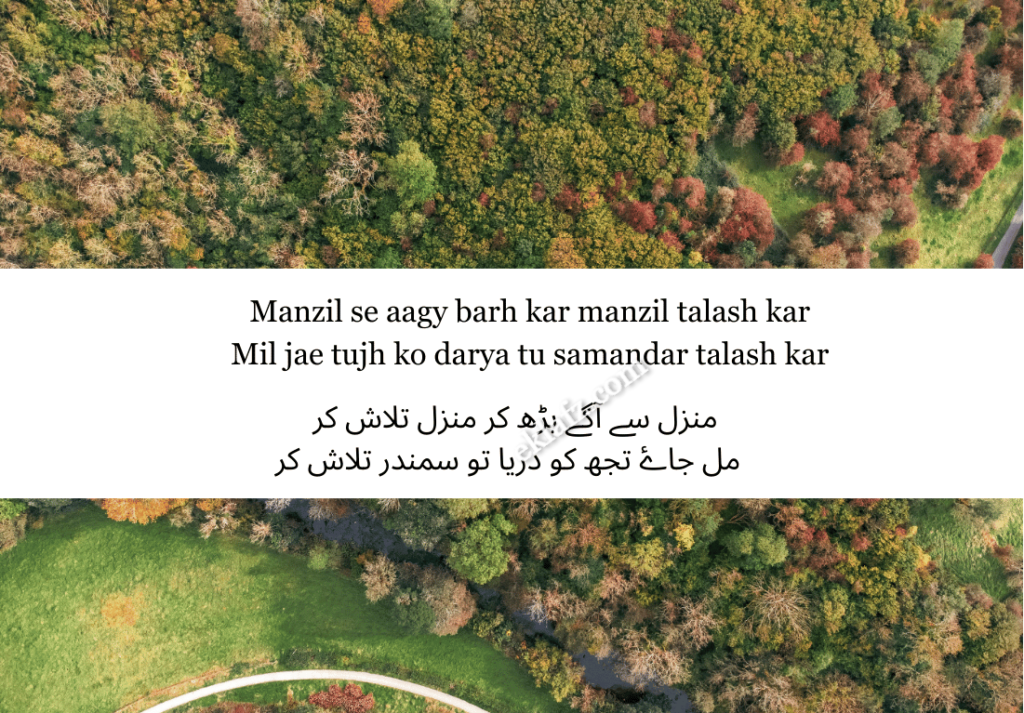 Manzil se aagy se barh kar manzil talash kar - Ek Lafz